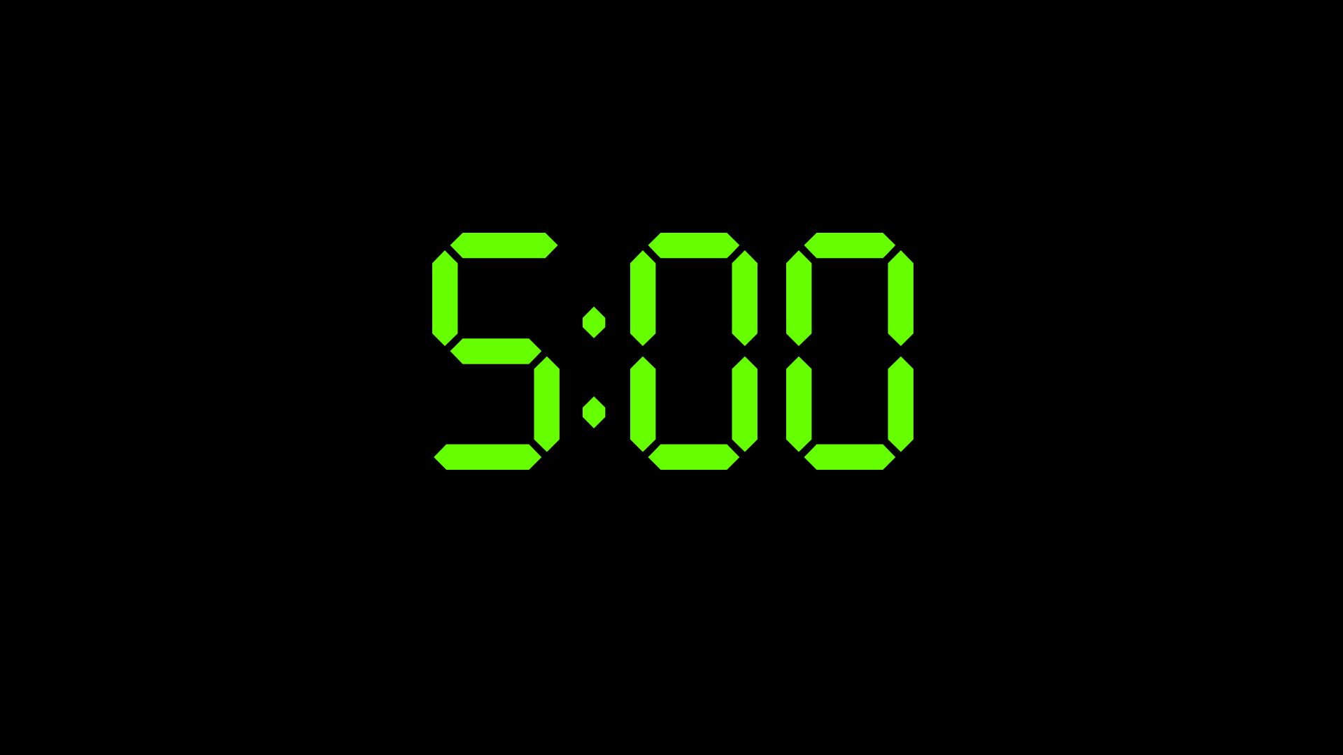 Bright Green Full Screen Countdown Timer - 5 minutes
